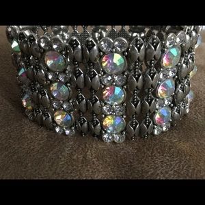 Jewelry | Vintage Pewter Rhinestones Stretch Bracelet | Poshmark